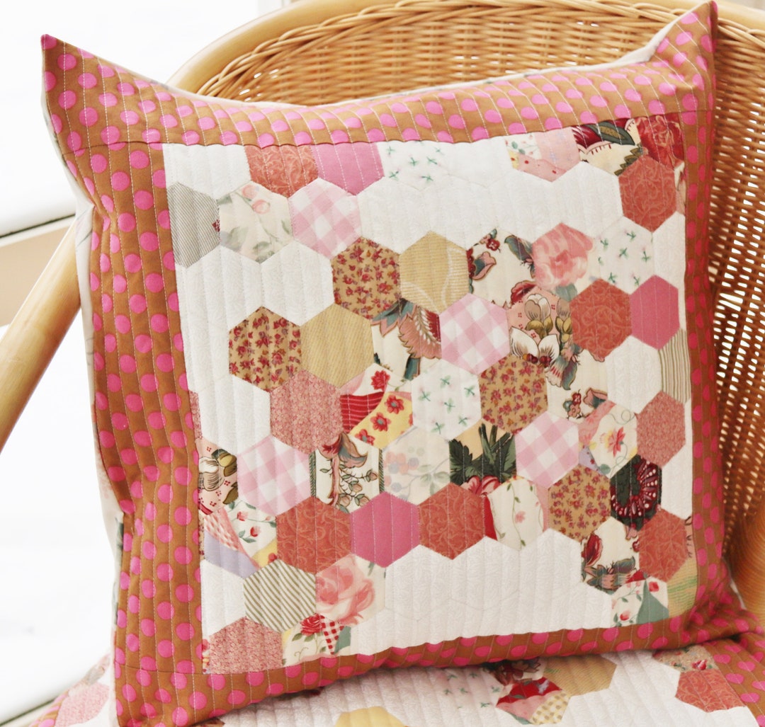 Pillow Patchwork Quilted Pink White Beige Floral Decorative Throw ...