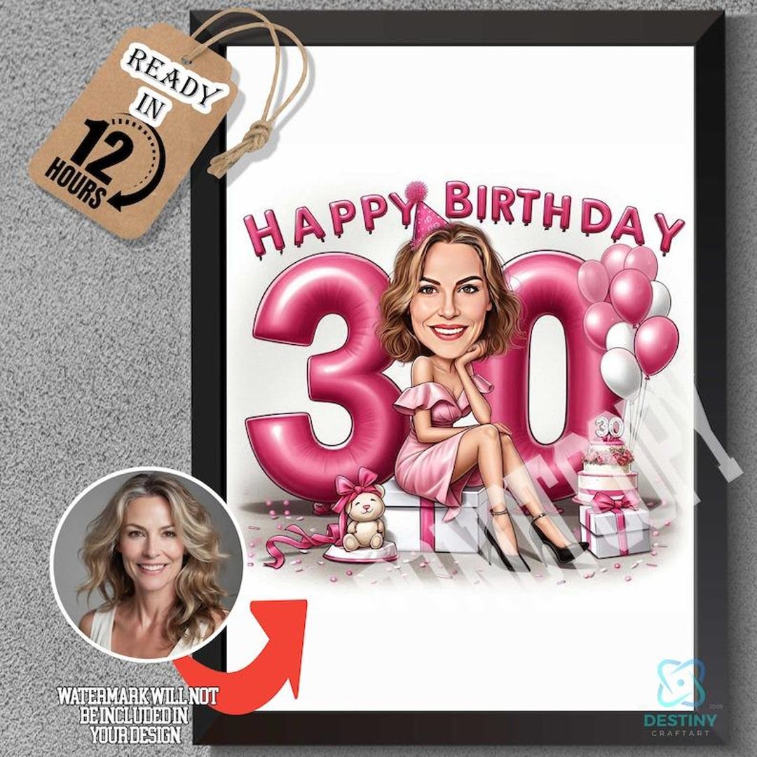 30th Birthday Caricature for Woman, Personalized Birthday Gift for Her ...