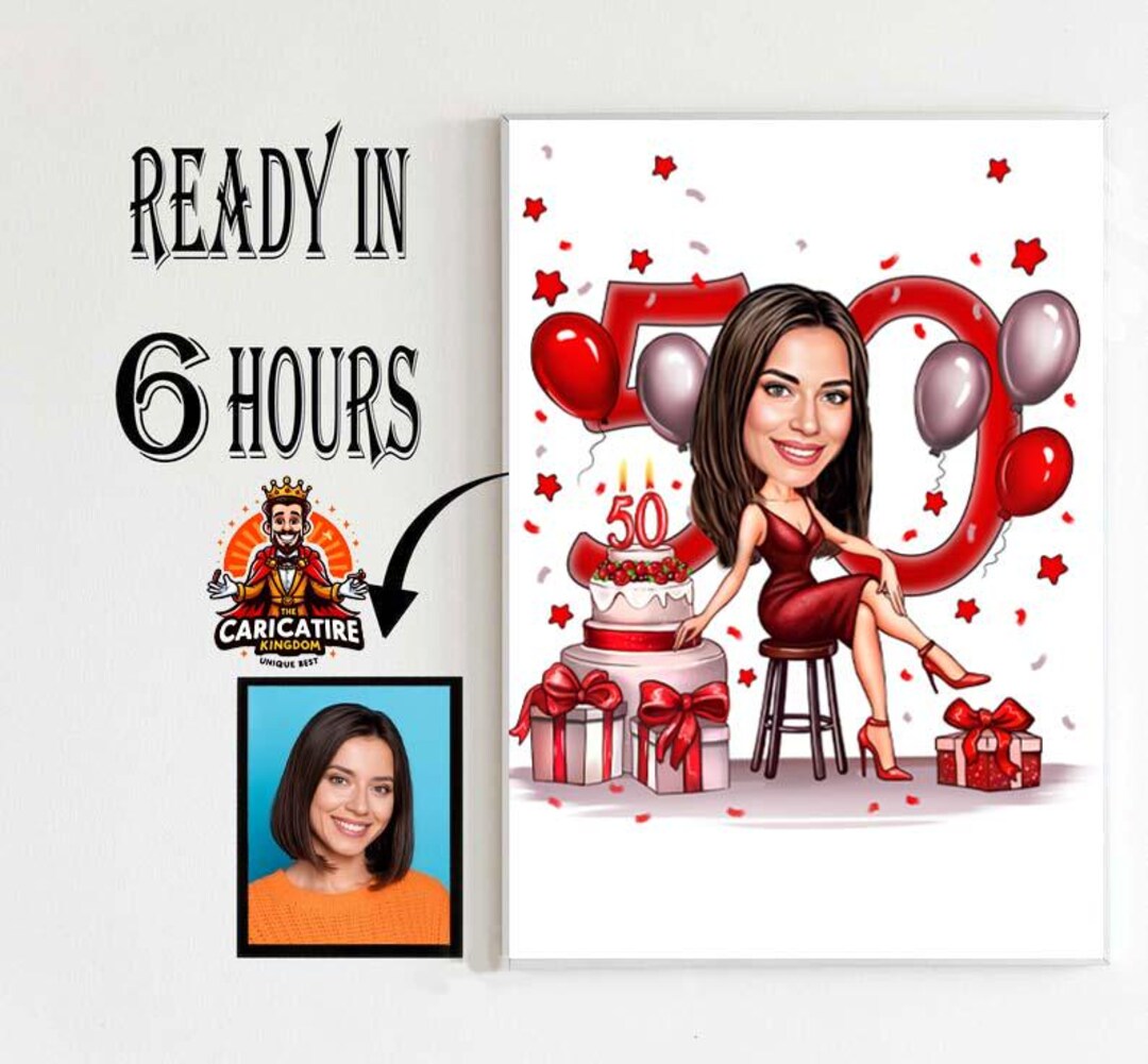 Personalized 50th Cartoon Portrait, Custom Happy Birthday Caricature ...
