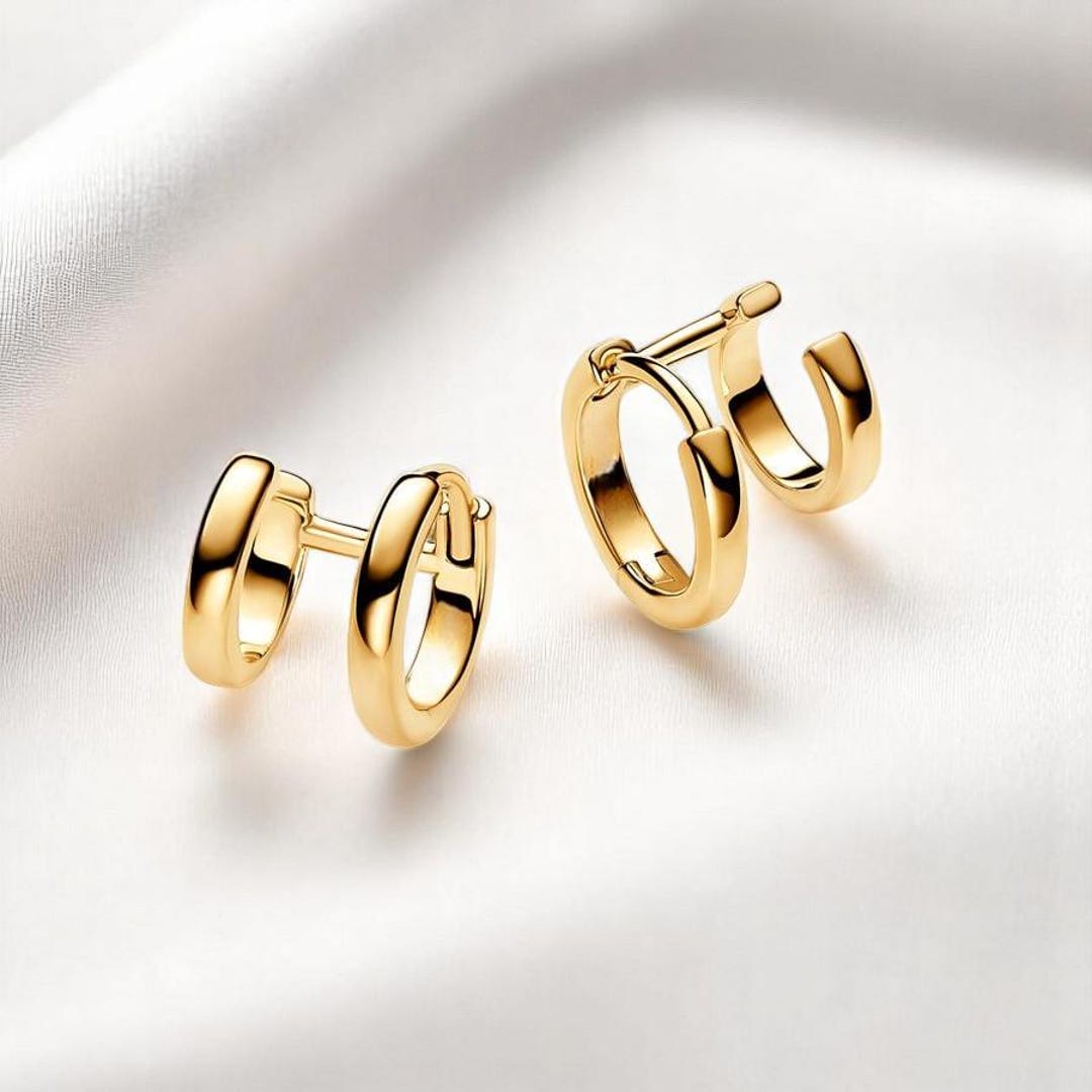 14k Gold Double Huggie Hoop Earring, Round Cartilage Hoop Earring ...
