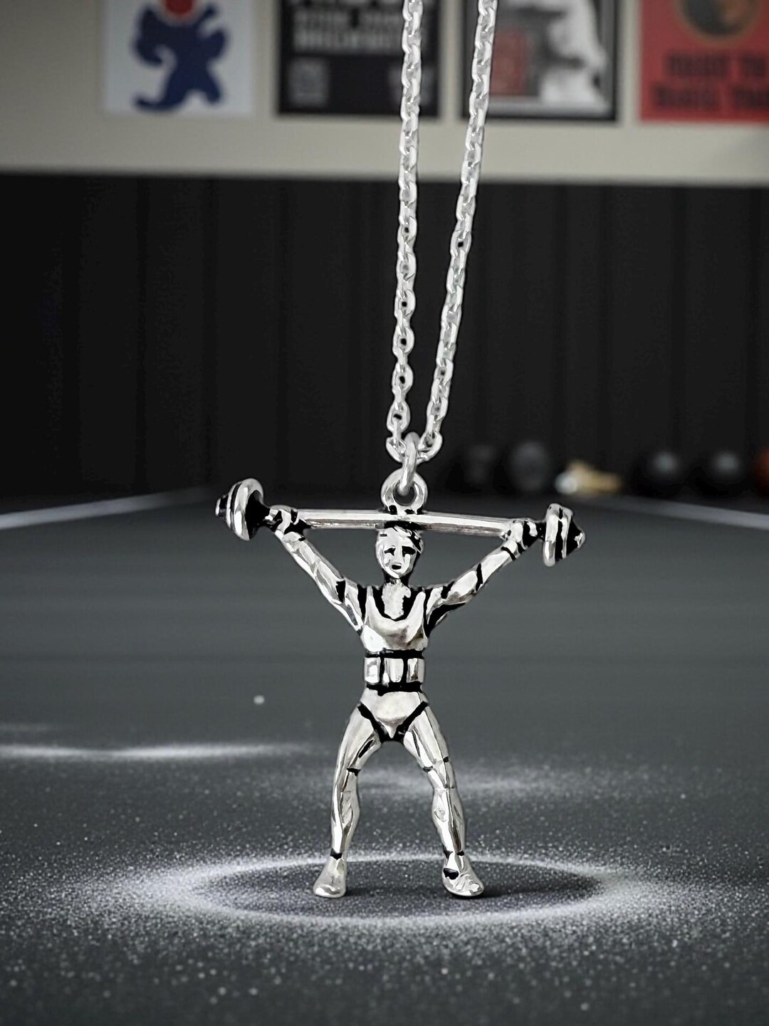 925 Sterling Silver Weightlifter Necklace - Fitness Jewelry ...