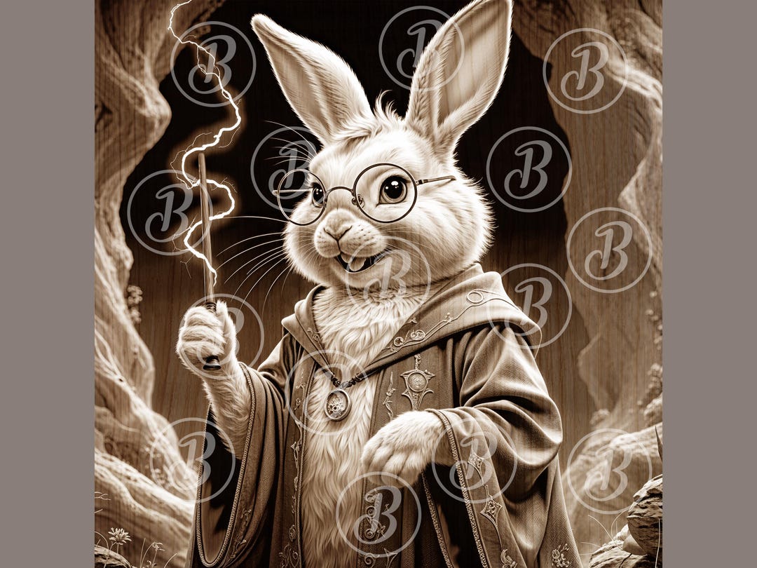 Hare Potter Laser Wood Burning PNG, Wizard Rabbit Digital Design File ...