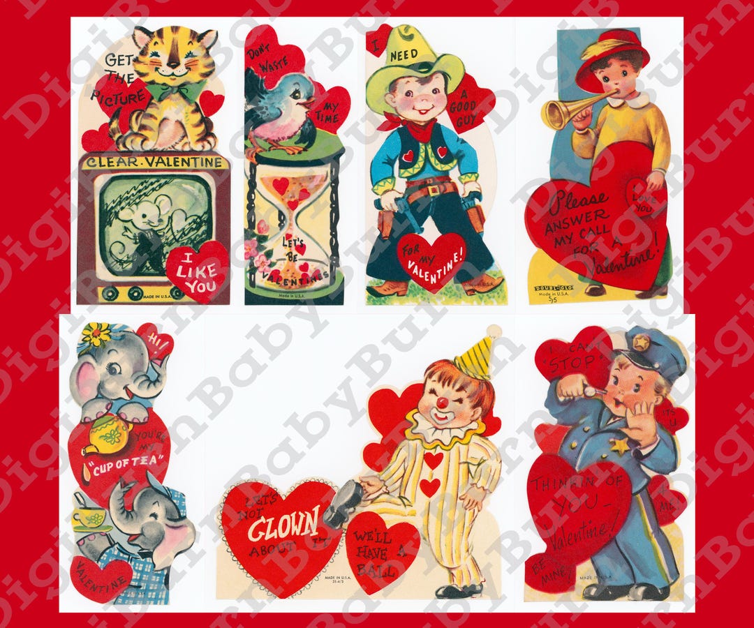 Retro 1950s Valentine Cards: High-res Vintage Scans (digital Download ...
