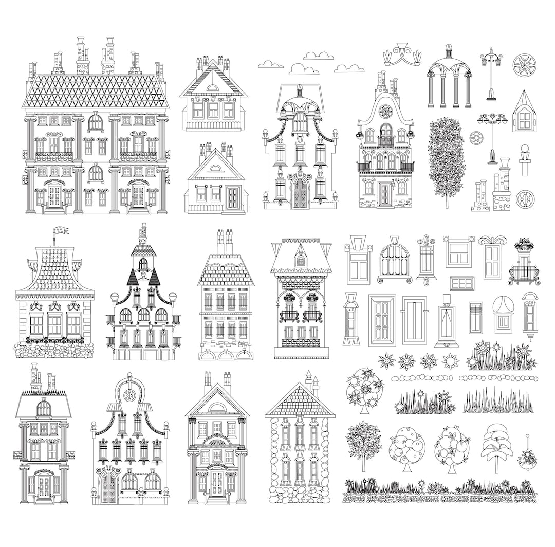Doodle Set of Cute Buildings, Townhouses, Hand Drawing Set - Etsy