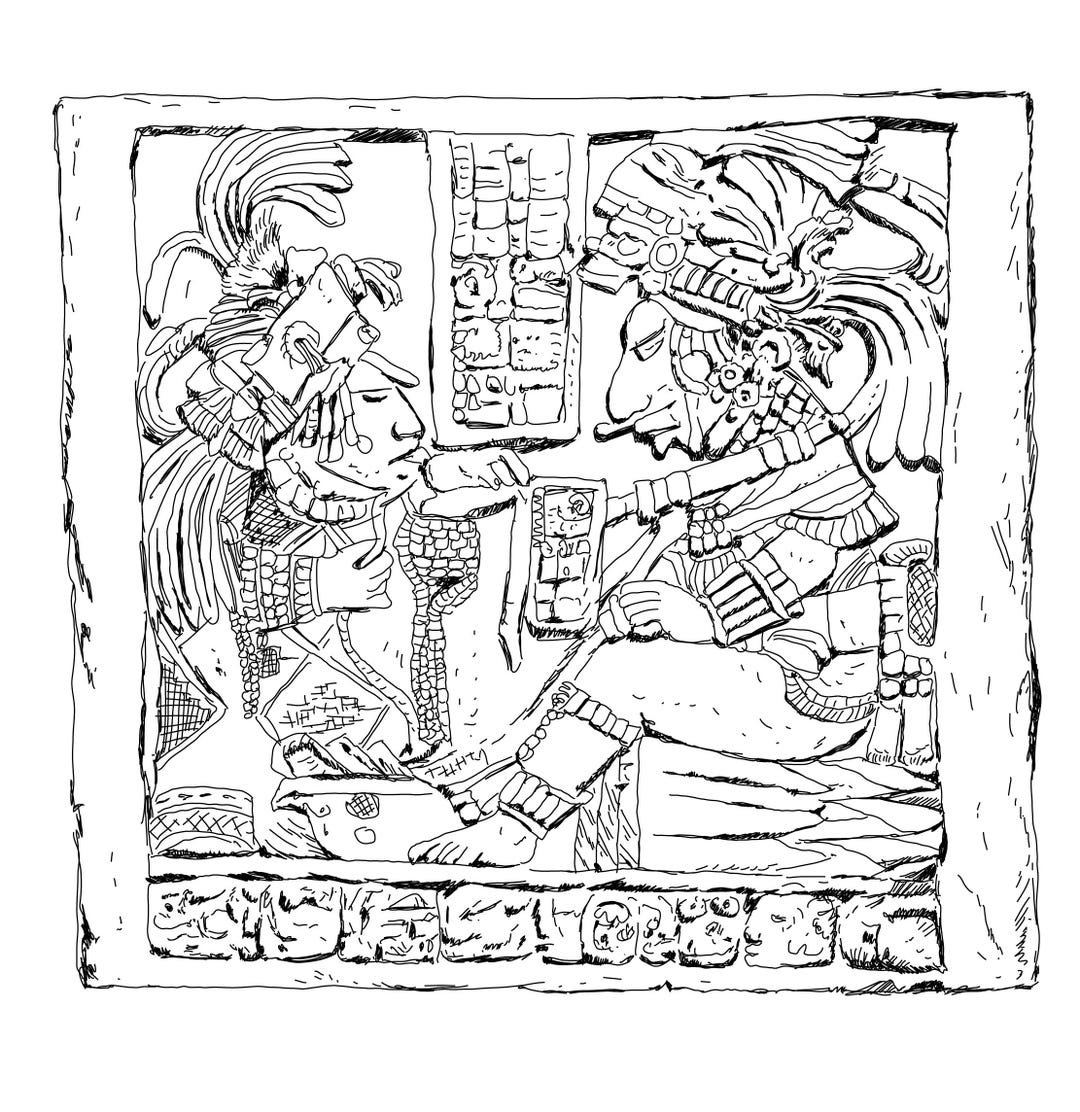 Sketch of Maya'n Carved Relief From Ancient Temple. Aztec Ritual Scene ...