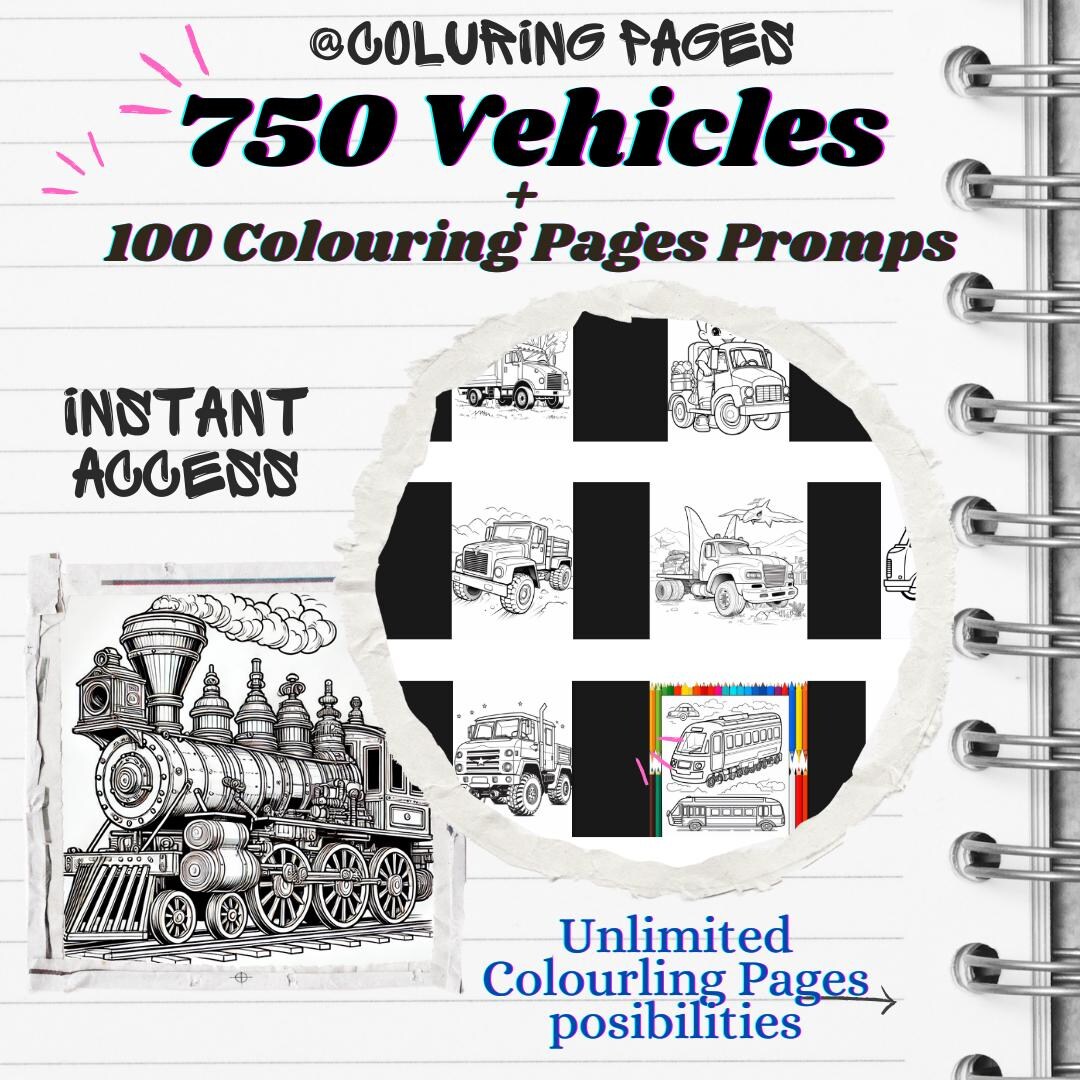 465 Vehicles, Cars, Trucks Coloring Pages + 100 Ready-to-use AI Prompts ...