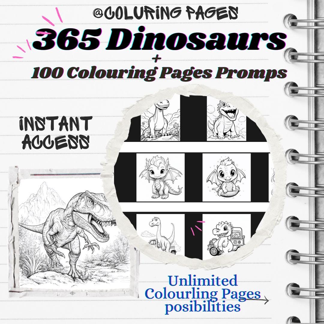 365 Dinosaurs Coloring Pages + 100 Ready-to-use AI Prompts. Create ...