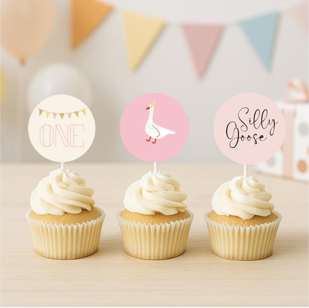 One Silly Goose Cupcake Toppers (pink) | Printable 1st Birthday Party ...
