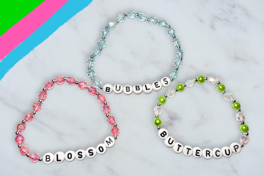 Superhero Sisters Set • Powerpuff Girls Inspired Bracelet Set • Blossom, Bubbles, & Buttercup ...