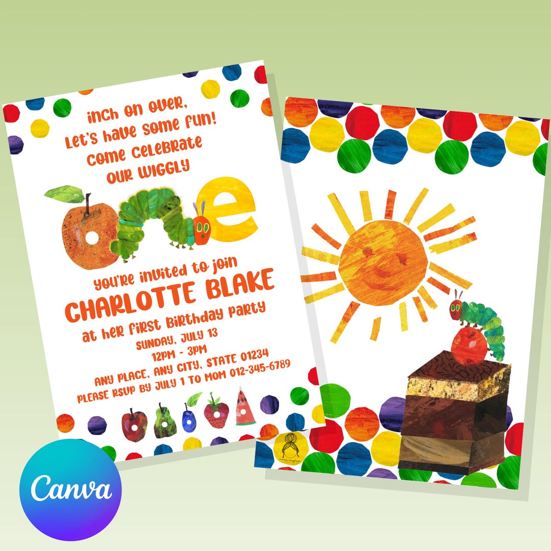 One Hungry Caterpillar First Birthday Invitation | Editable Canva ...