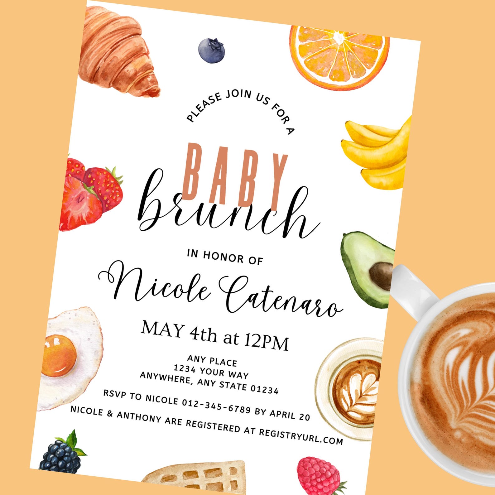 Brunch Baby Shower Invitation | Editable Canva Template | Instant ...