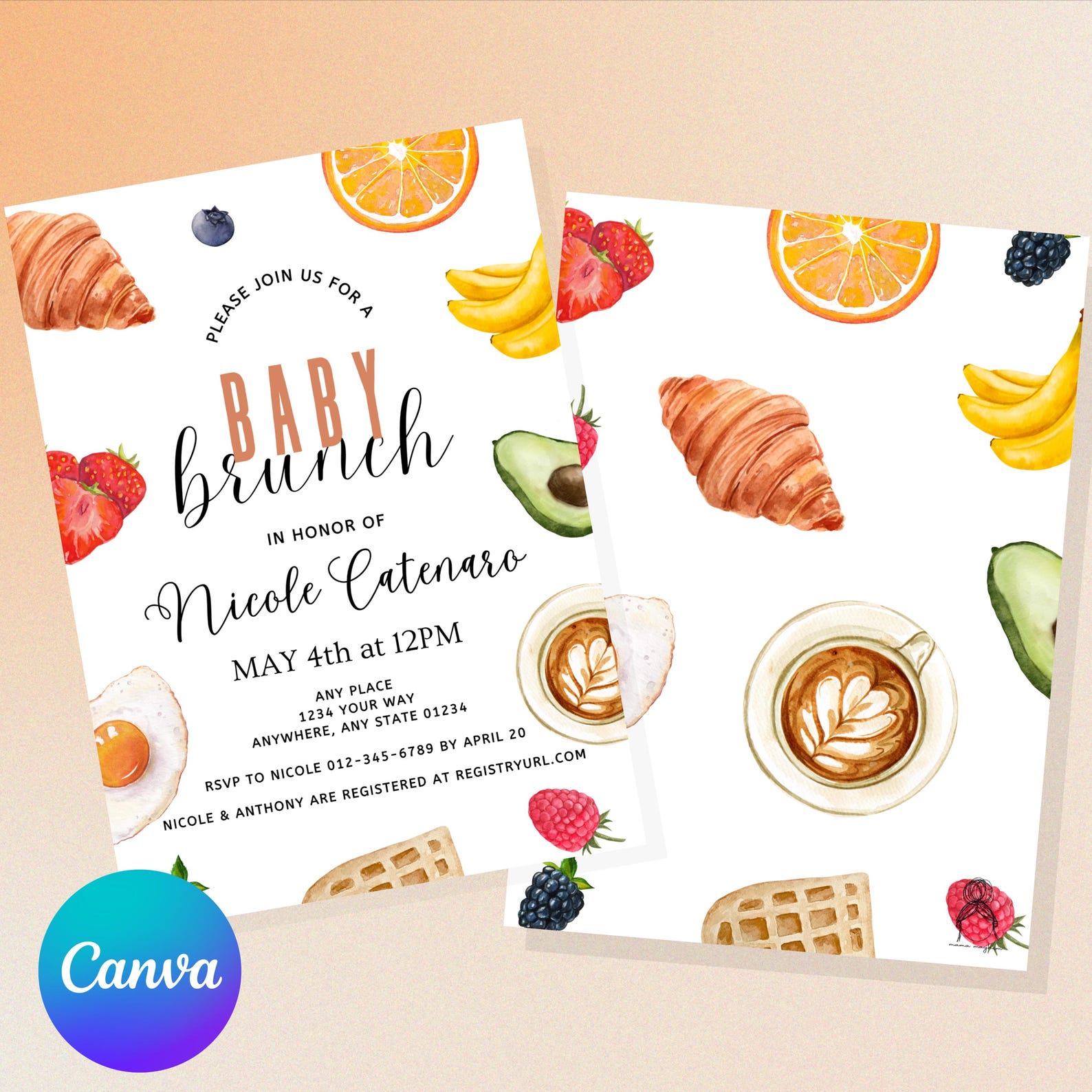 Brunch Baby Shower Invitation | Editable Canva Template | Instant ...