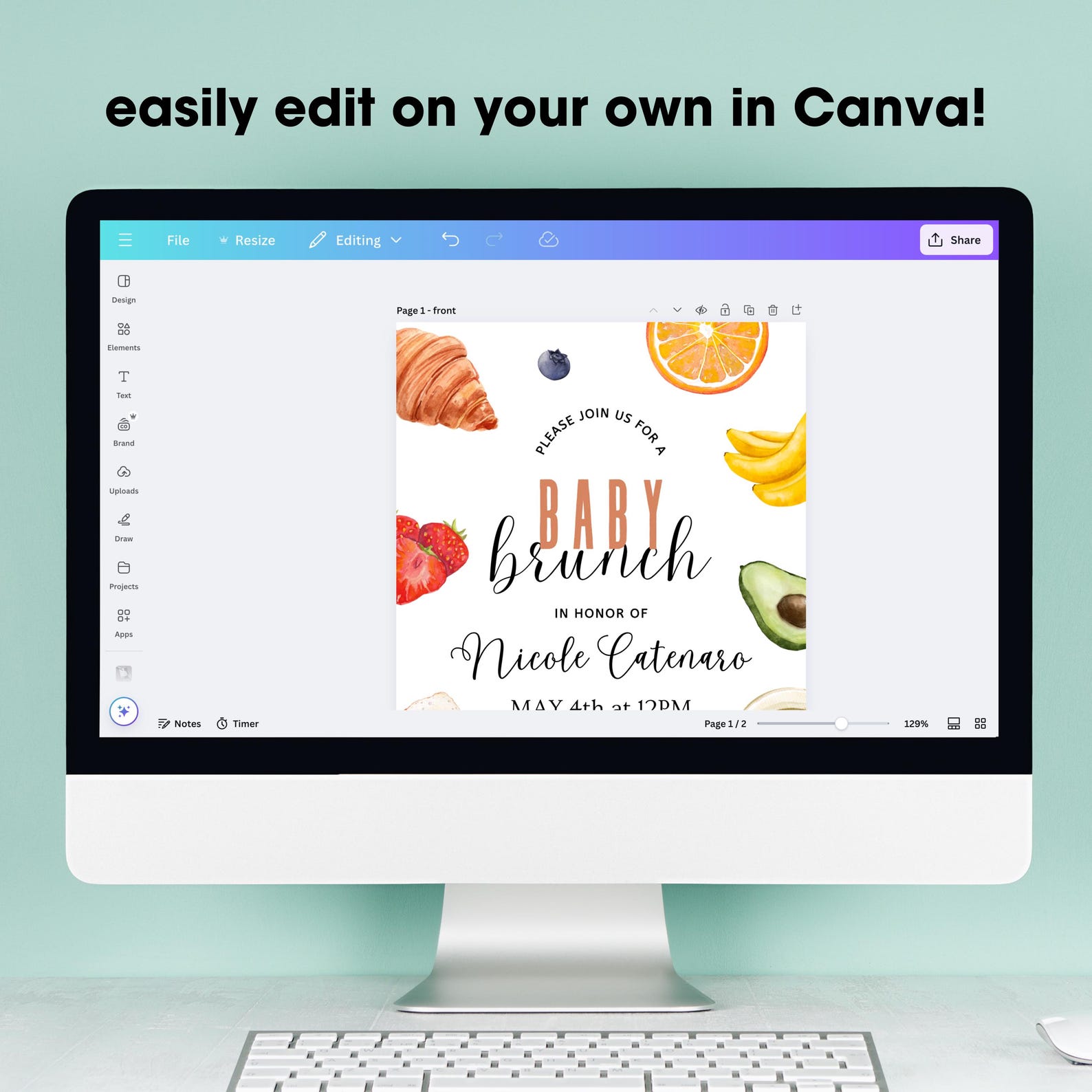Brunch Baby Shower Invitation | Editable Canva Template | Instant ...
