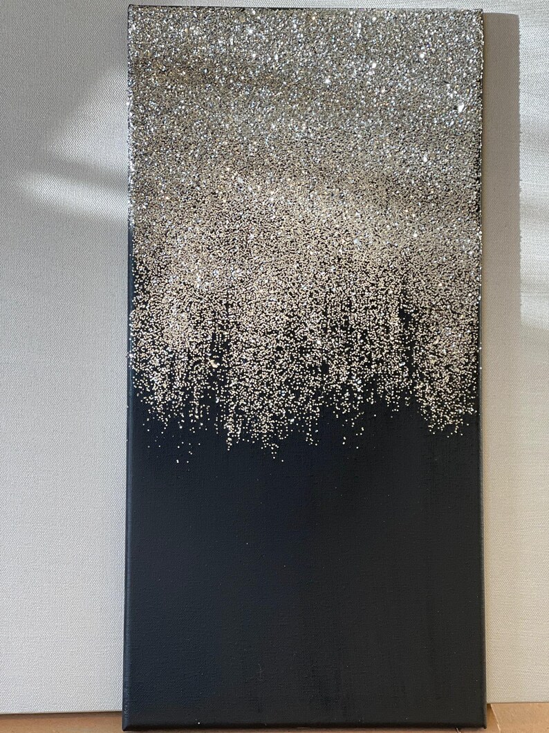 Black Silver Glitter Embellished Ready to Hang Sparkle Wall Hanging ...