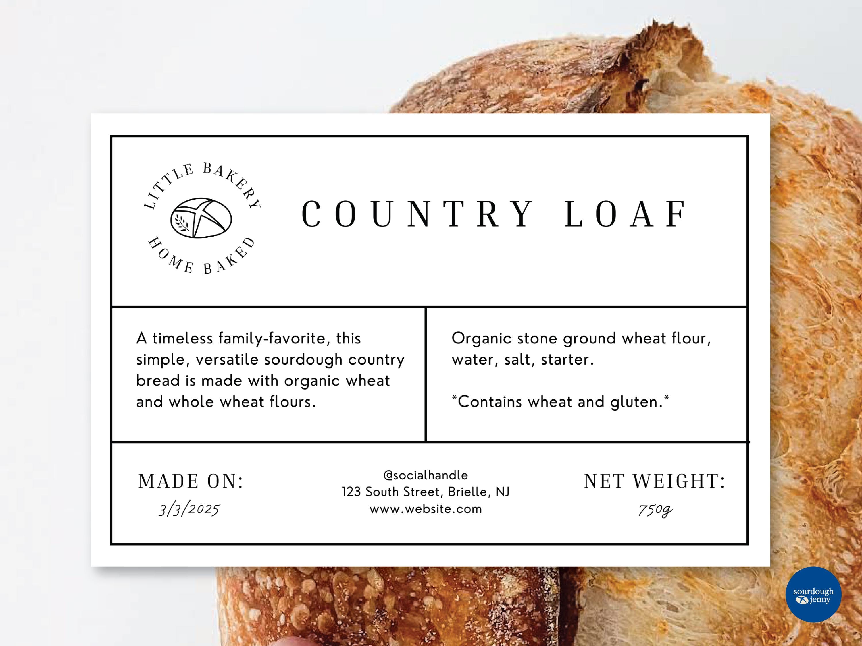 Editable Sourdough Bread Cottage Label, 4x6, Sourdough Label Template ...
