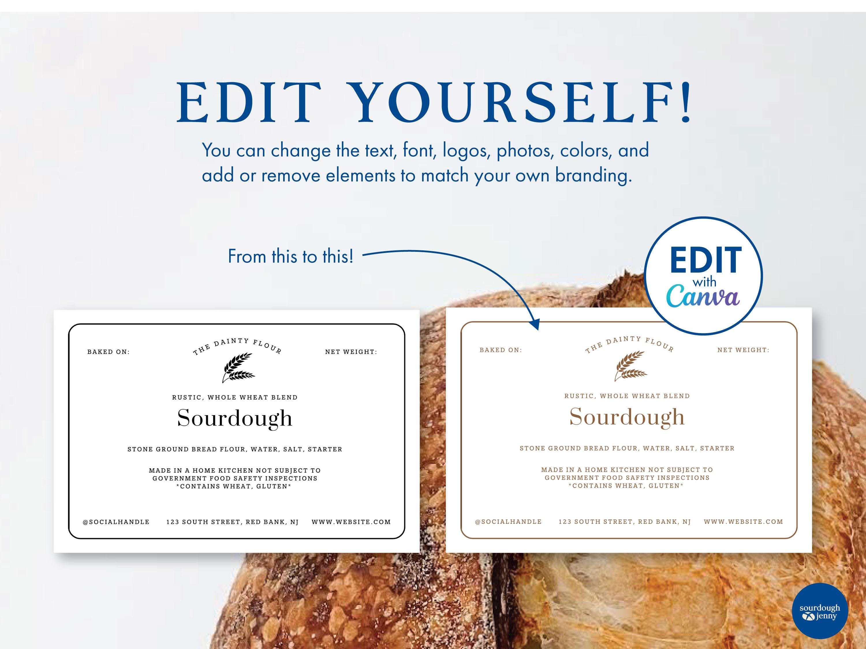 Editable Sourdough Bread Cottage Label, 4x6, Sourdough Label Template ...