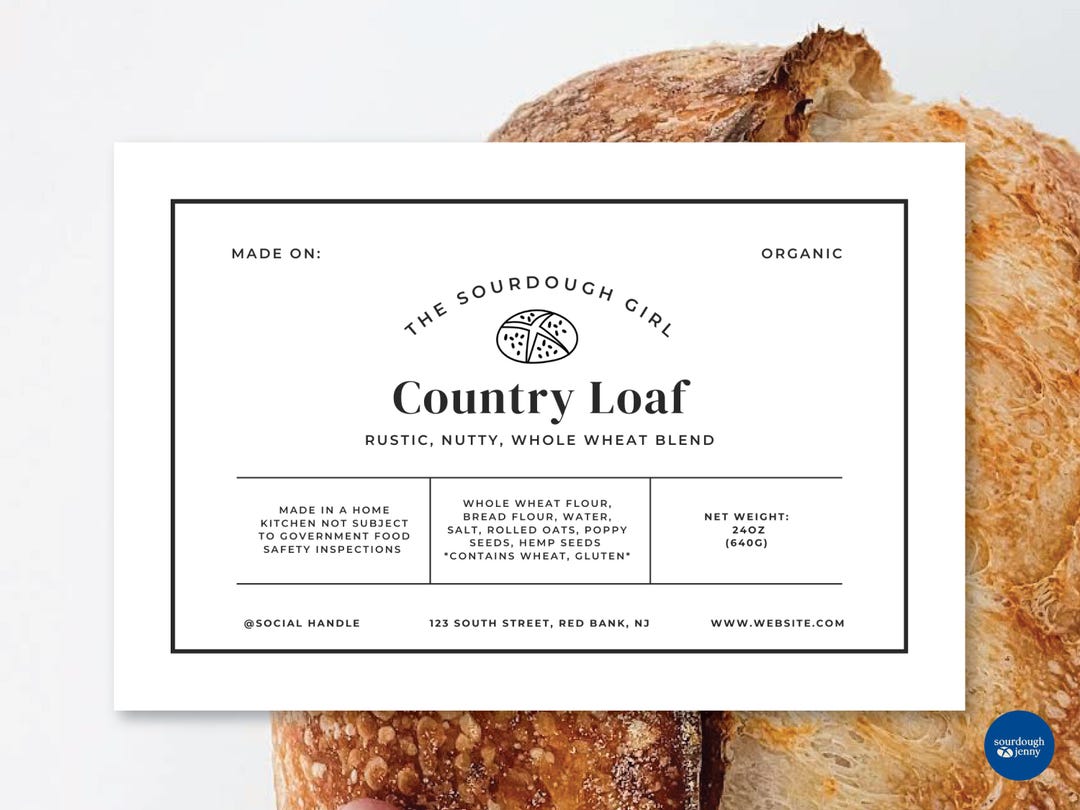 Editable Sourdough Bread Cottage Label, 4x6, Sourdough Label Template ...