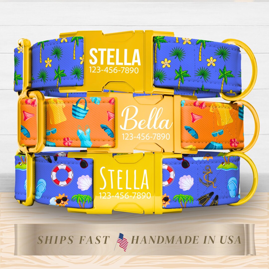Beach Dog Collar, Personalized Summer Pet Collar, Coastal Style ...