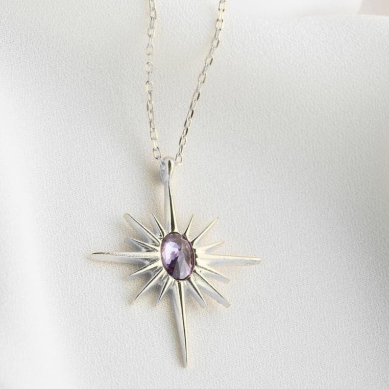 North Star Amethyst Necklace, 14K Gold Plated Celestial Jewelry, Pole ...