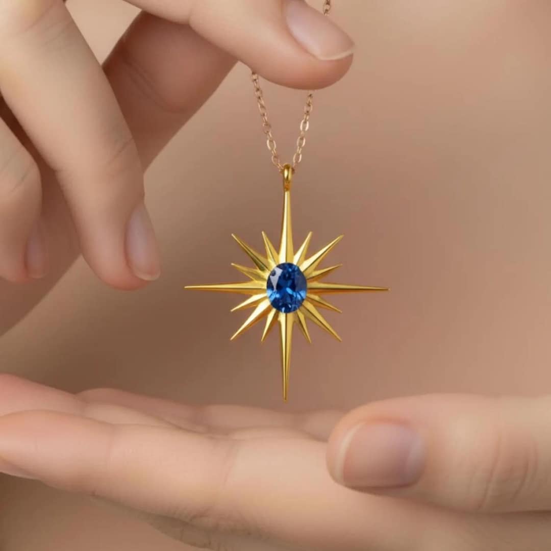 North Star Blue Sapphire Necklace, Sterling Silver Gemstone Necklace ...