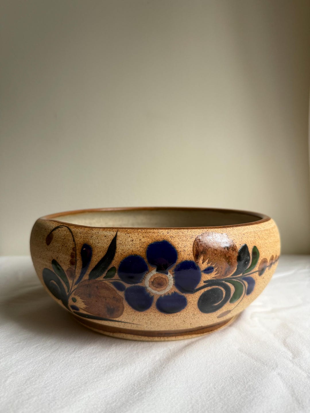 Vintage Tonalá Mexican Pottery Bowl – Hand-painted Floral Owl Folk Art ...