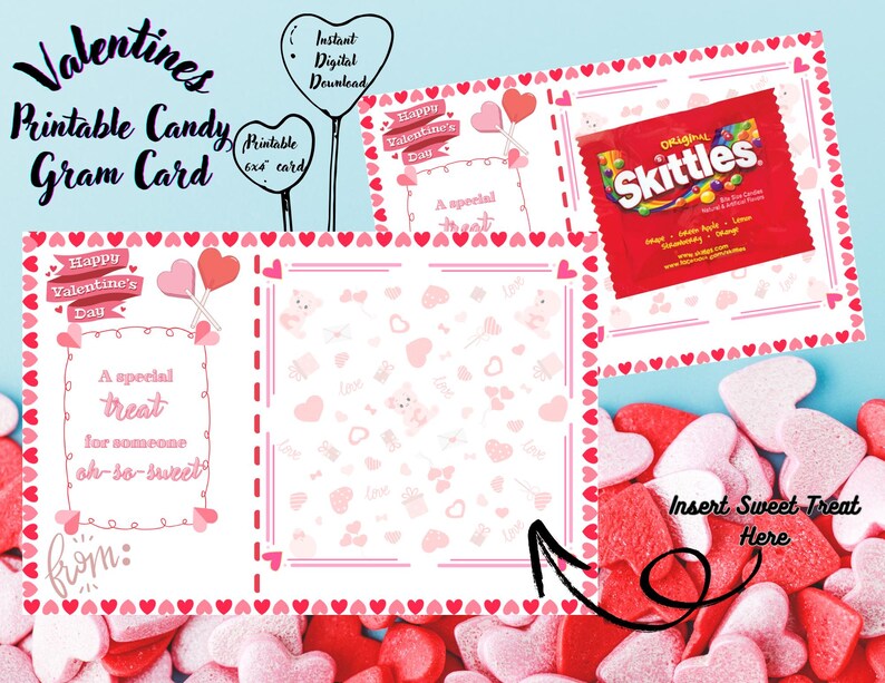 Digital Printable Valentine Candy Gram Card, Valentines Day Gift, Candy ...
