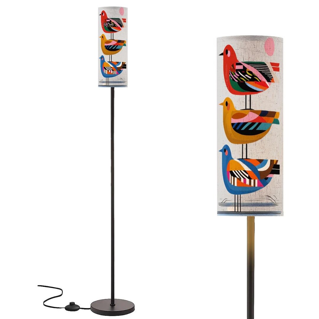 Bird Floor Lamp: Modern Linen Shade Torchiere With Smart Bulb - Etsy