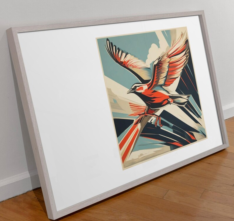 Red and Blue Bird in Flight Digital Art Print Downloadable Printable ...