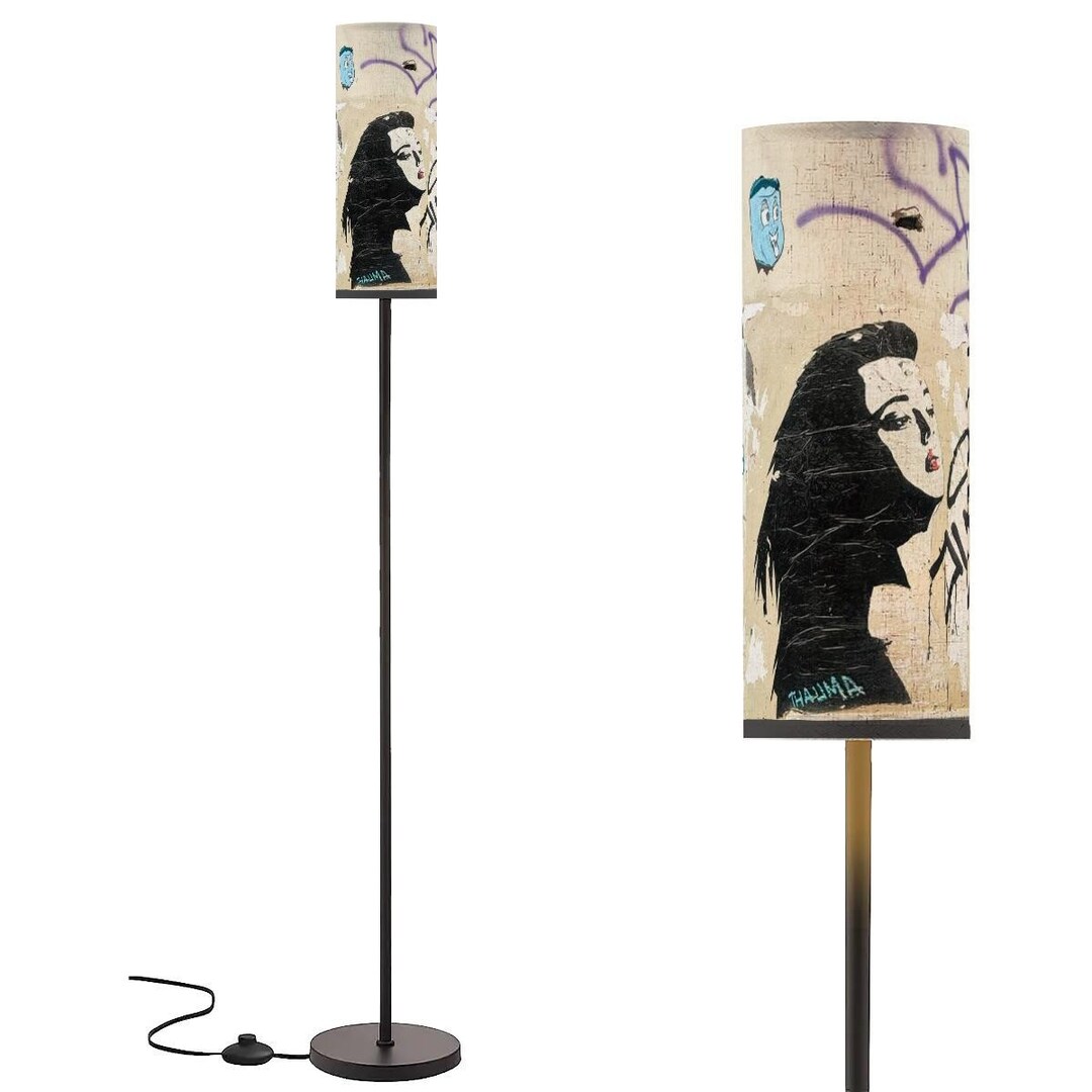 Graffiti Linen Shade Floor Lamp: Modern Living Room Accent Light - Etsy