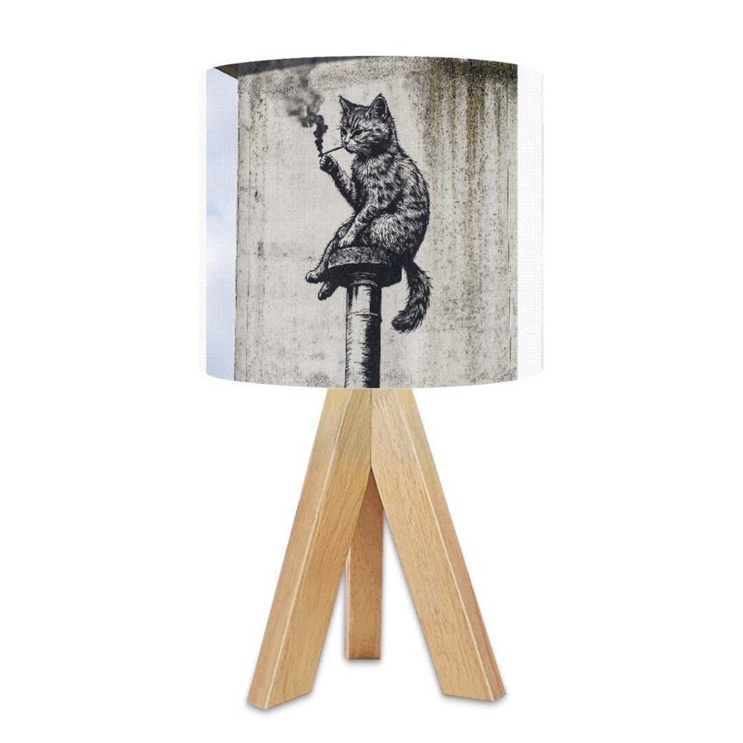 Black Cat Table Lamp Funny Cat Smoking Light Bedroom Lamp Cat Art Cat ...