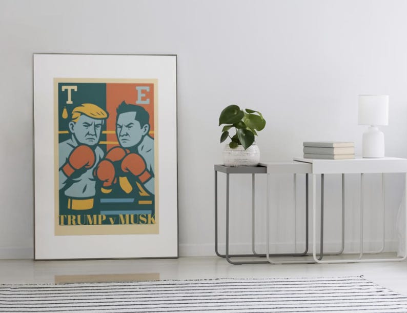 Donald Trump Vs Elon Musk Boxing Art Print: Political Satire (digital ...