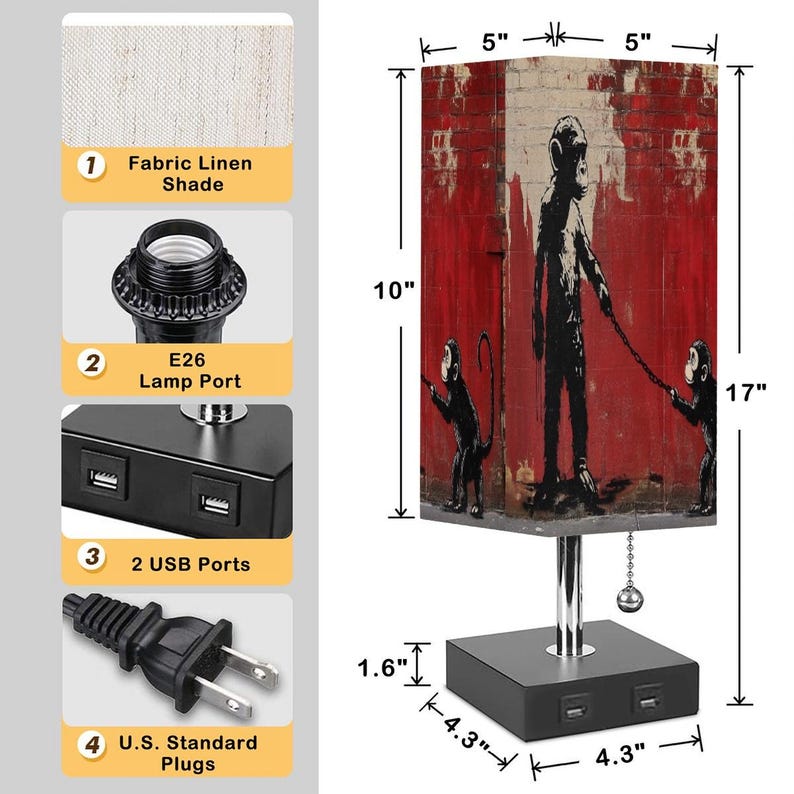 Graffiti Art Table Lamp With USB Ports Remote Control Nightstand Light ...
