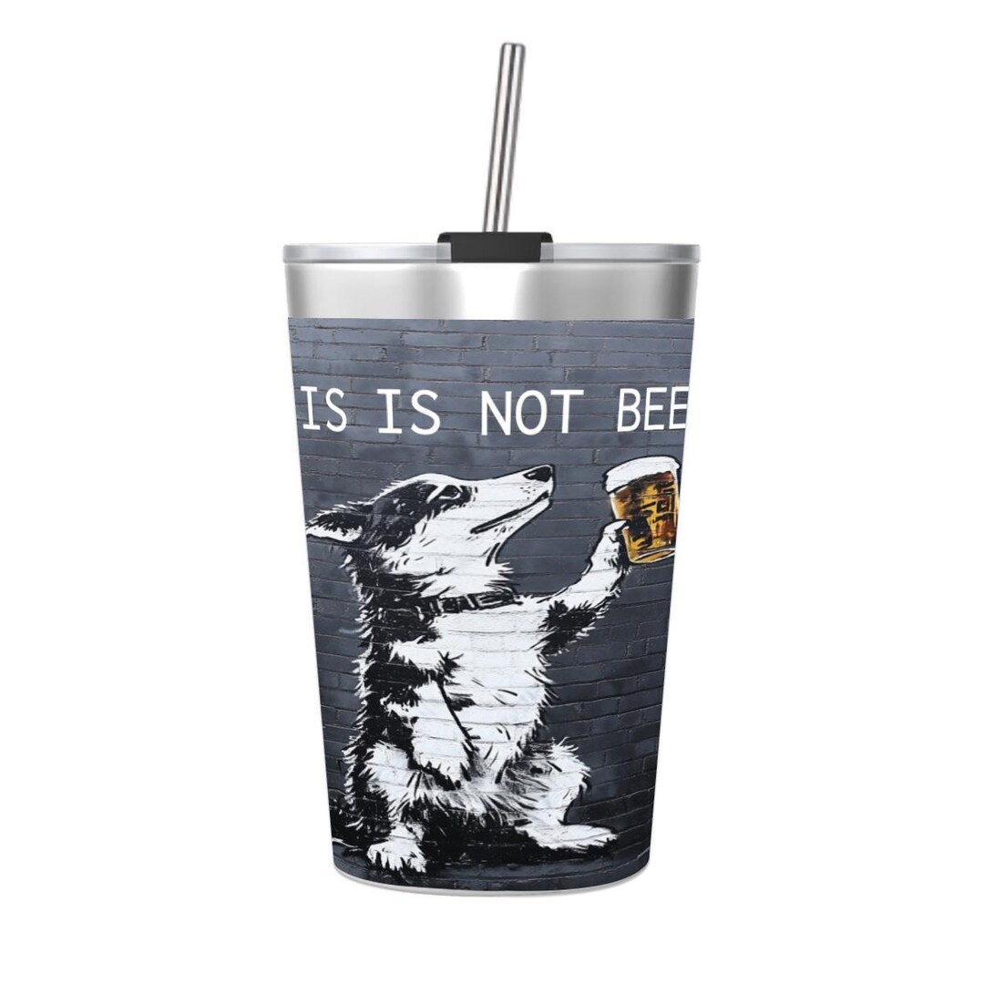 Banksy Inspired Dog Art Stainless Steel Water Bottle With Straw Dog ...