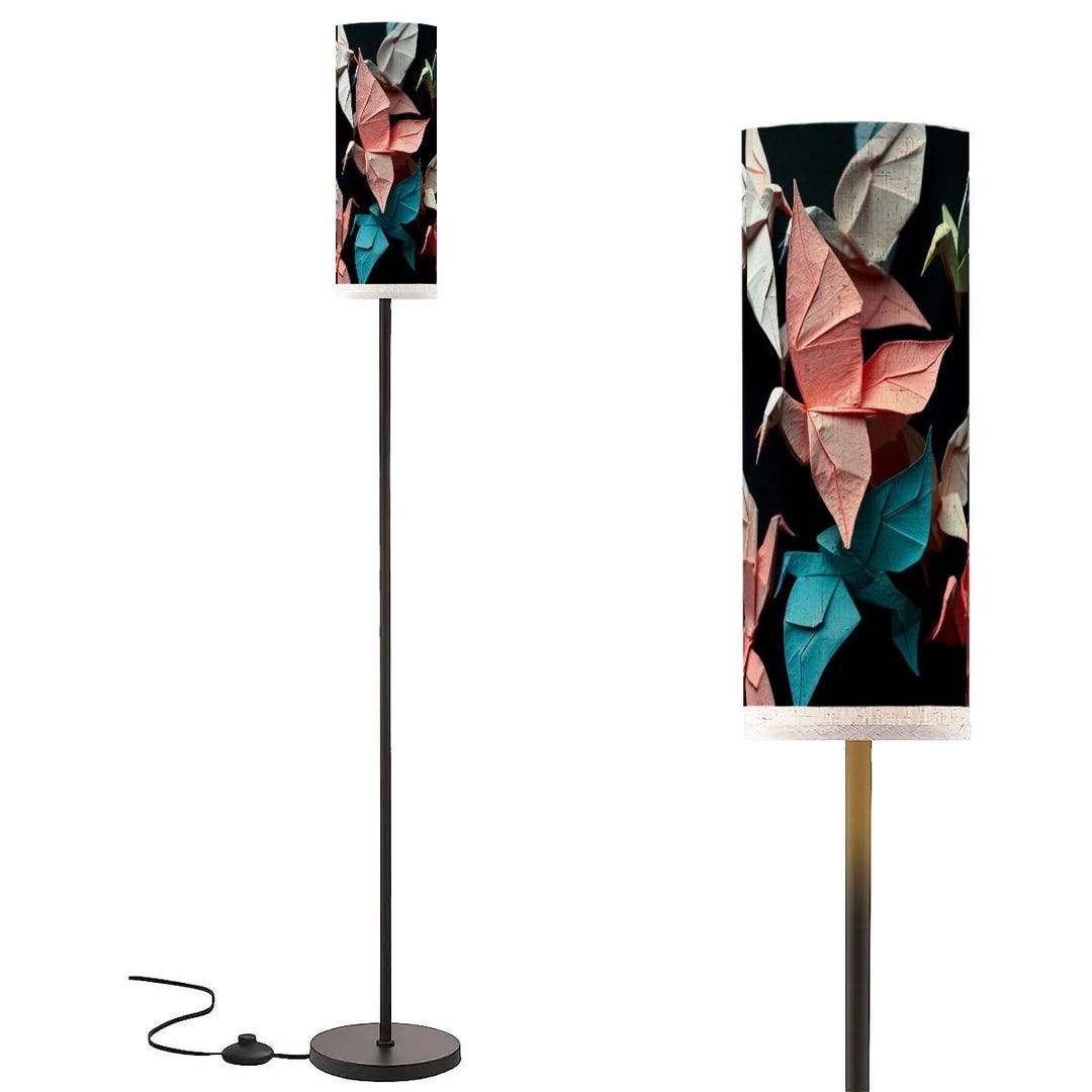 Origami Bird Floor Lamp: Modern Linen Torchiere With Remote - Etsy