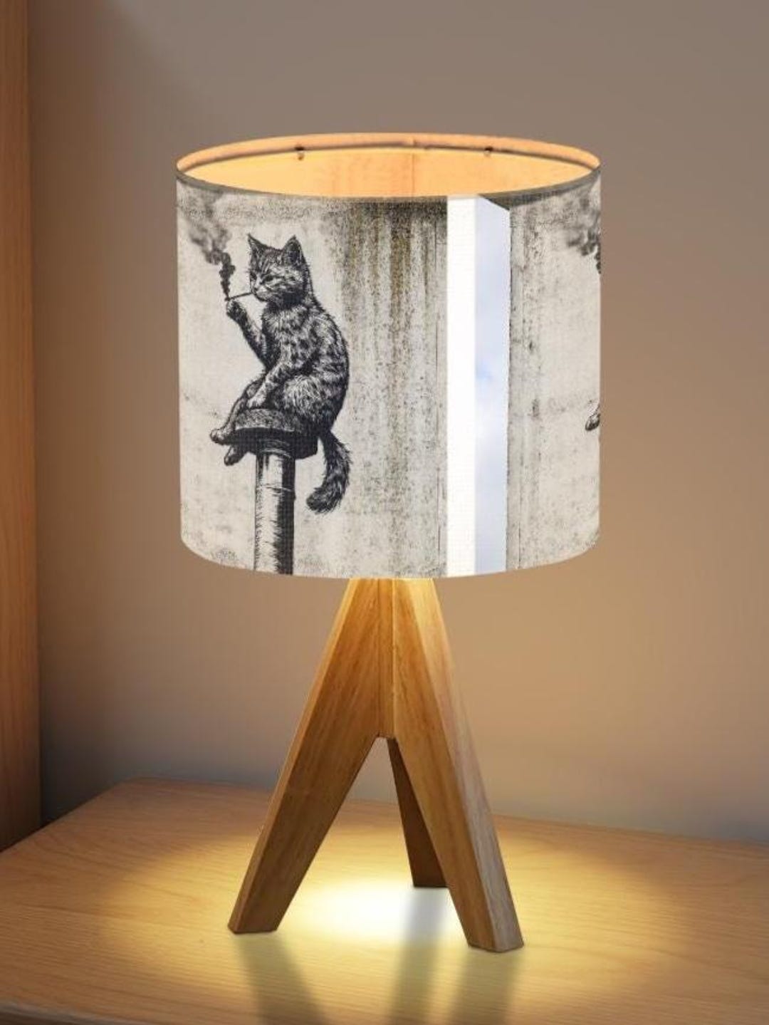 Black Cat Table Lamp Funny Cat Smoking Light Bedroom Lamp Cat Art Cat ...