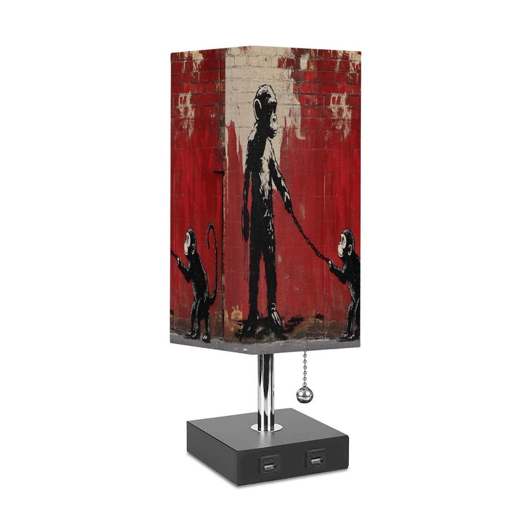 Banksy Inspired Graffiti Art Table Lamp With USB Ports Remote Control ...