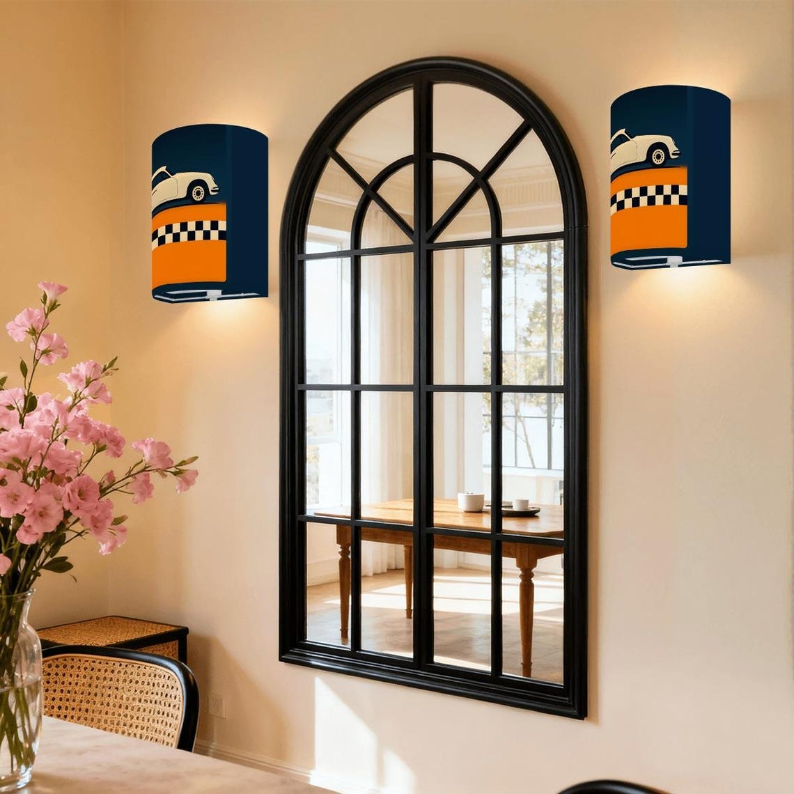 Porsche Car Wall Sconces Set: Vintage Style Wireless Lamps, Remote ...