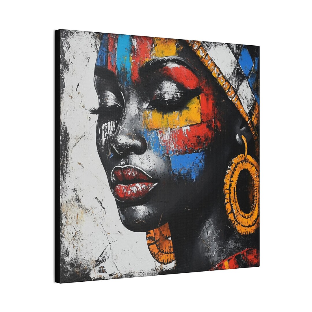 Tribal Art Canvas, Black African Princess Wall Decor, Warrior Paint ...