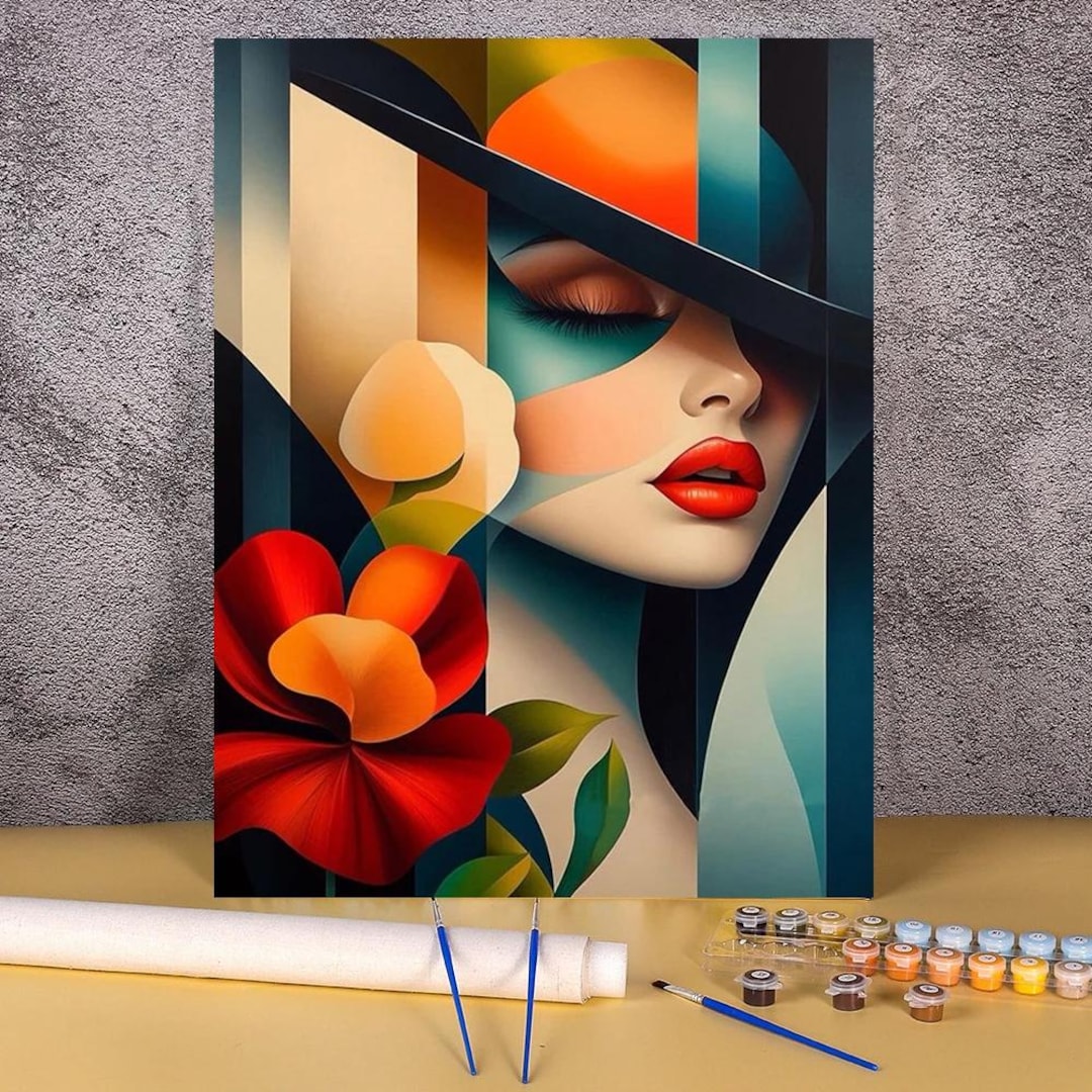 Paint by Numbers, Woman Acrylic Painting, Flowers Portrait, Home Decor ...