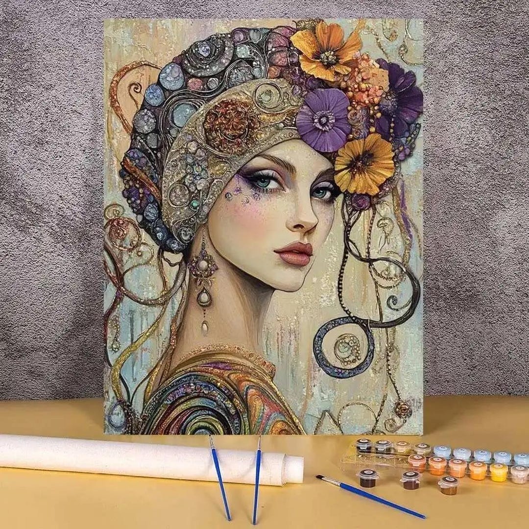 Paint by Numbers, Woman Acrylic Painting, Flowers Portrait, Home Decor ...