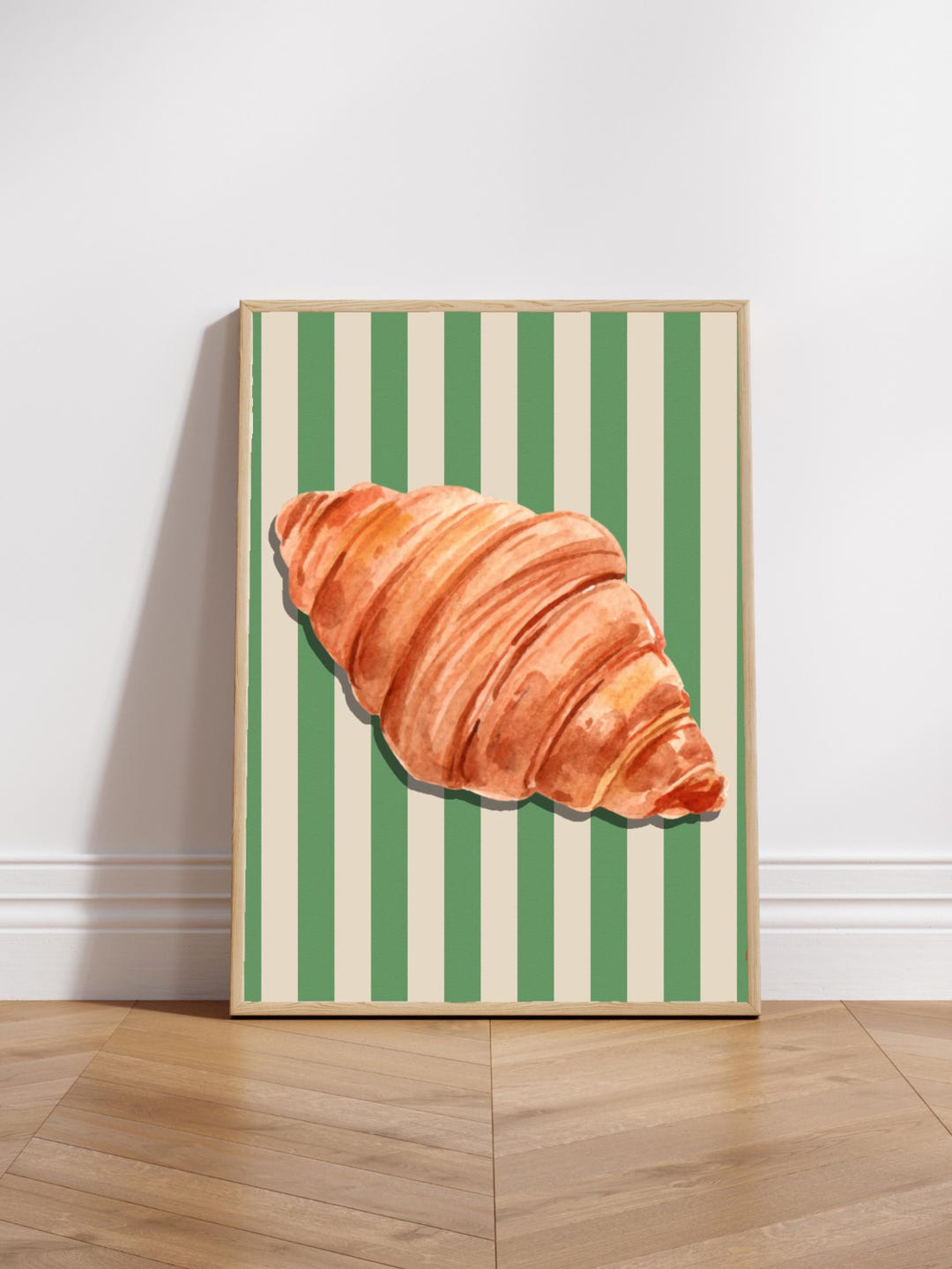 Croissant on Green Stripes Print | Instant Digital Download Art ...
