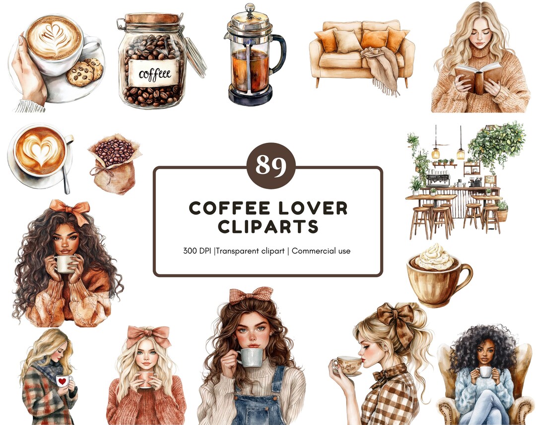 Coffee Lover Clipart Bundle, Watercolor Style (digital Download) - Etsy