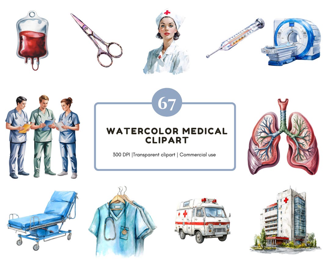 Medical Clipart Png Bundle, Watercolor Medical Clipart Png, Healthcare ...