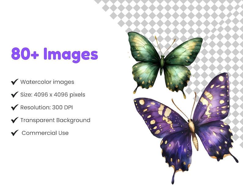 Watercolor Butterfly Clipart Bundle, Rainbow & Neon PNG (digital ...