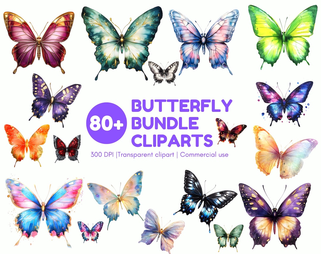 Watercolor Butterfly Clipart Bundle, Rainbow & Neon PNG (digital ...
