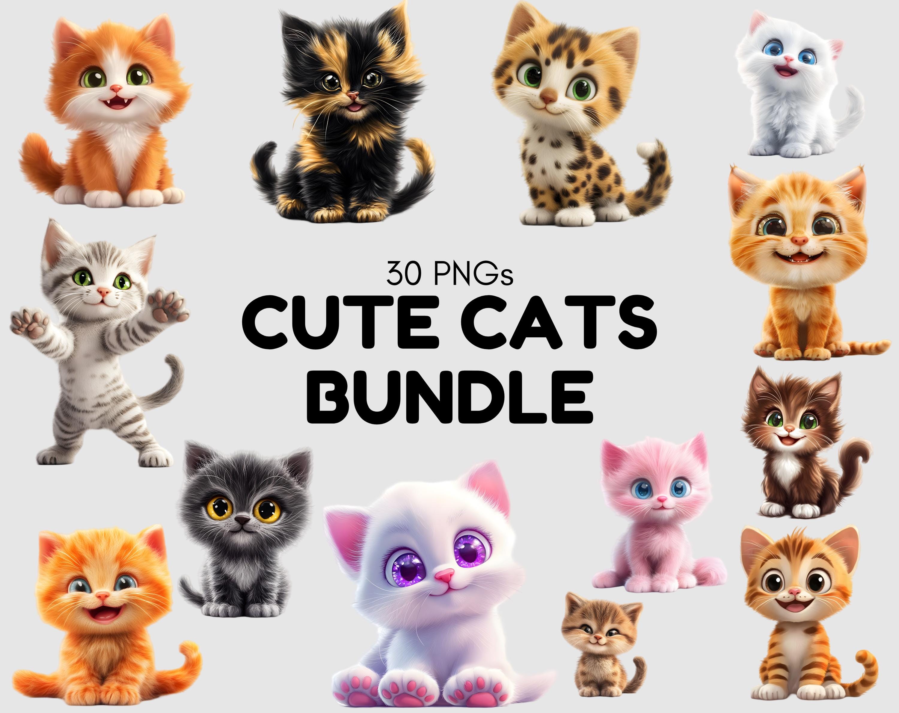 Cute Cats Clipart Bundle Png, Cute Cat Clipart, Happy Cat Clipart, Cat ...