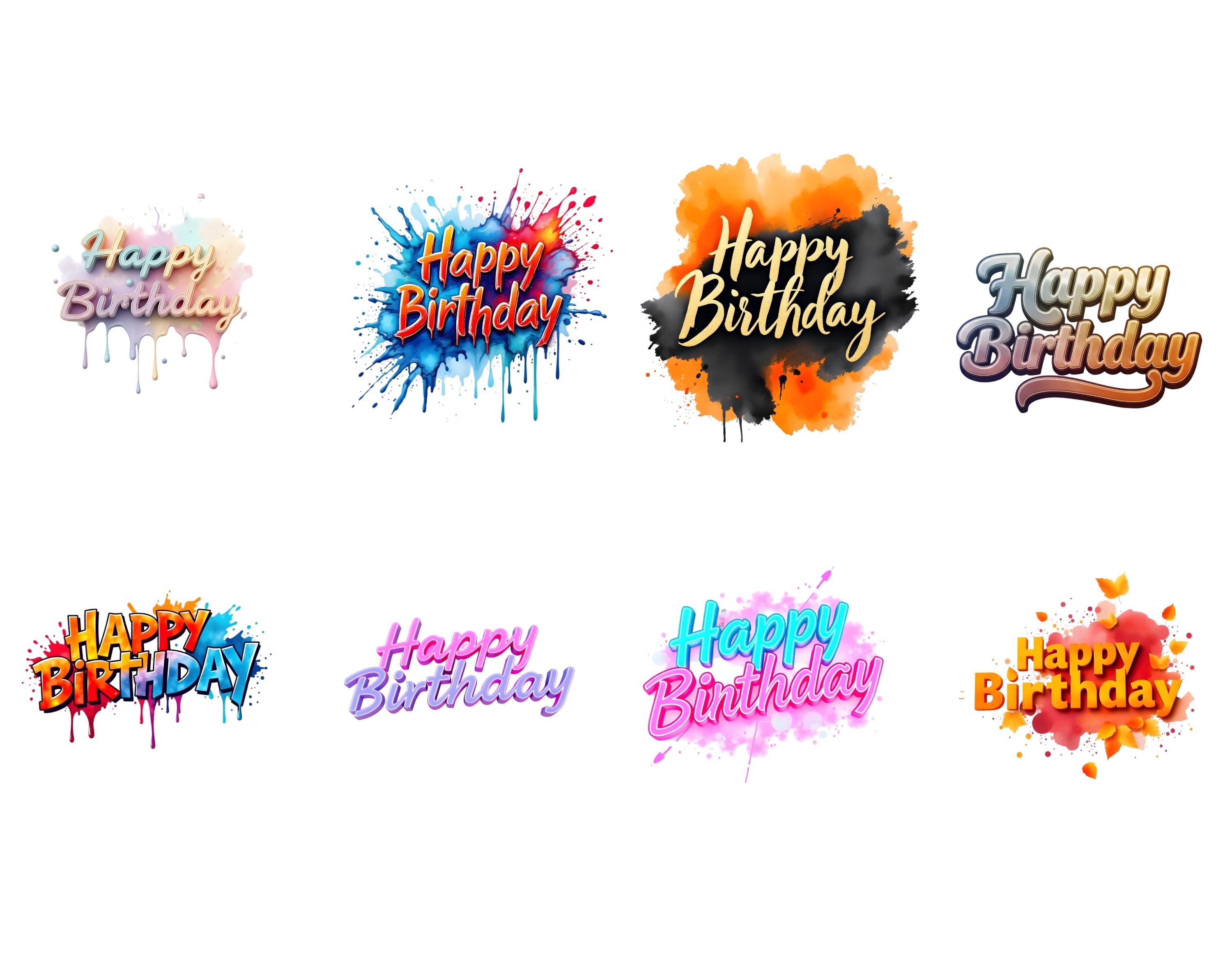 Watercolor Happy Birthday Clipart Png Bundle, Happy Birthday Word ...