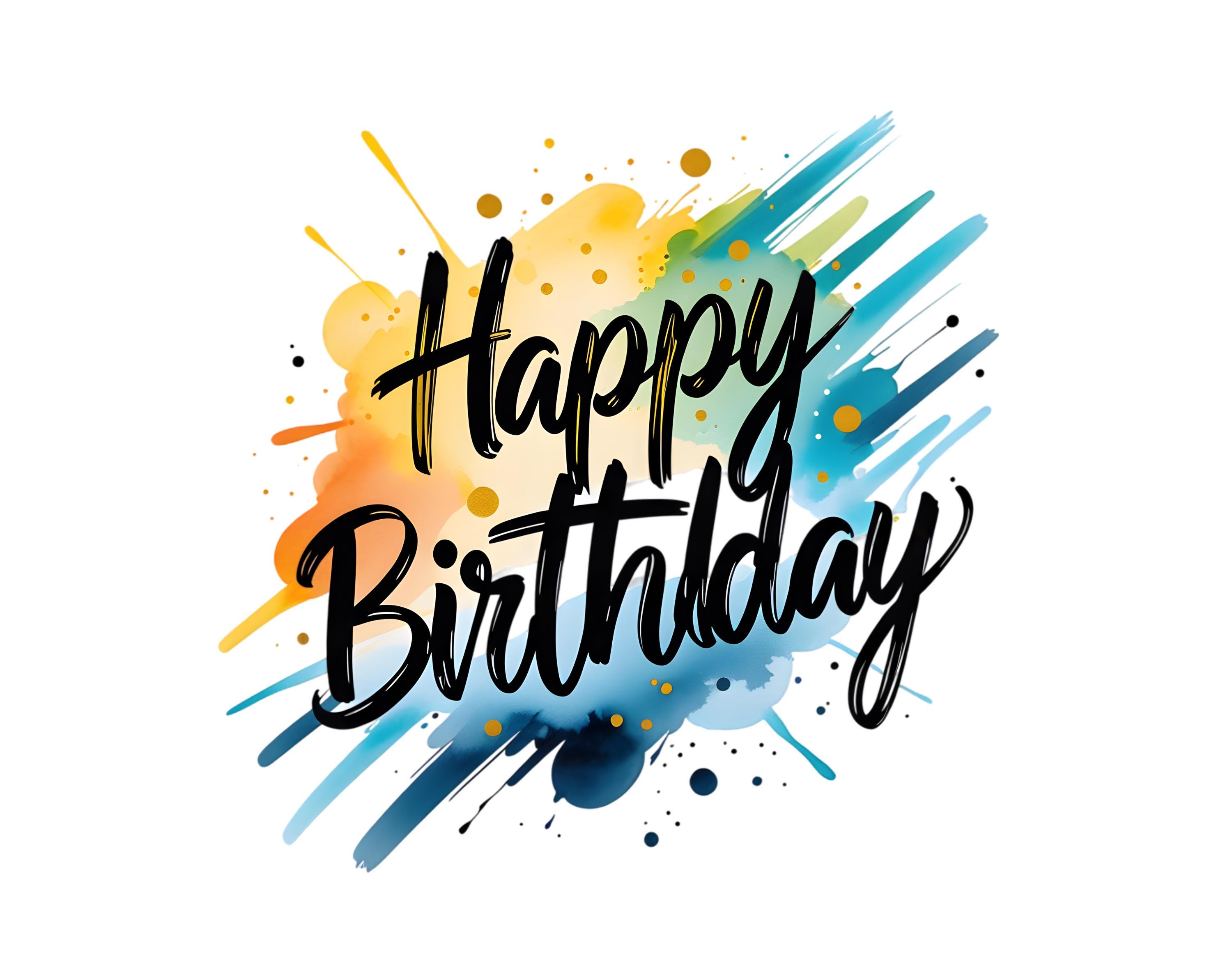 Watercolor Happy Birthday Clipart Png Bundle, Happy Birthday Word ...