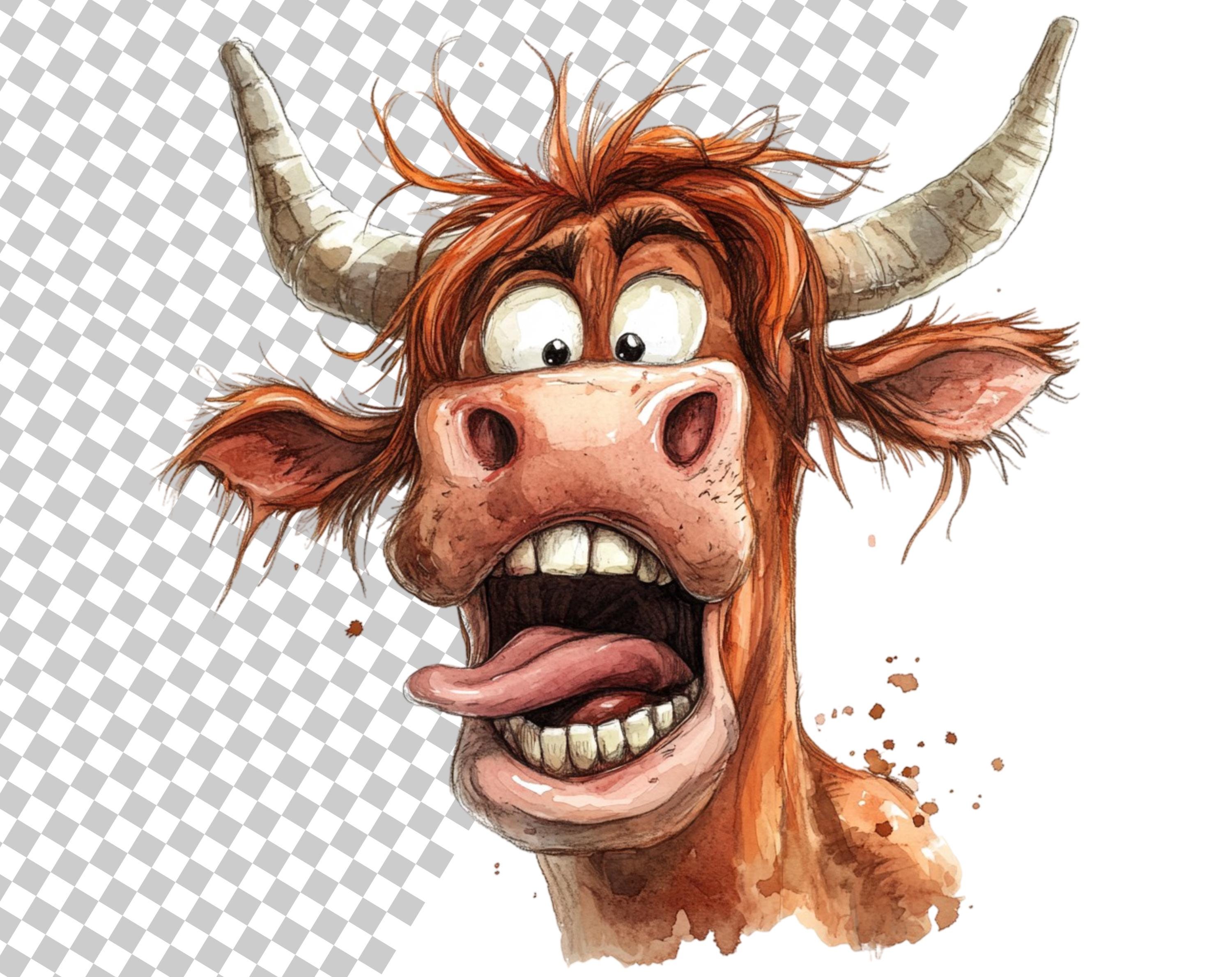Crazy Cow Clipart, Funny Cow Clipart Png Bundle, Cow Clipart Png, Cute ...