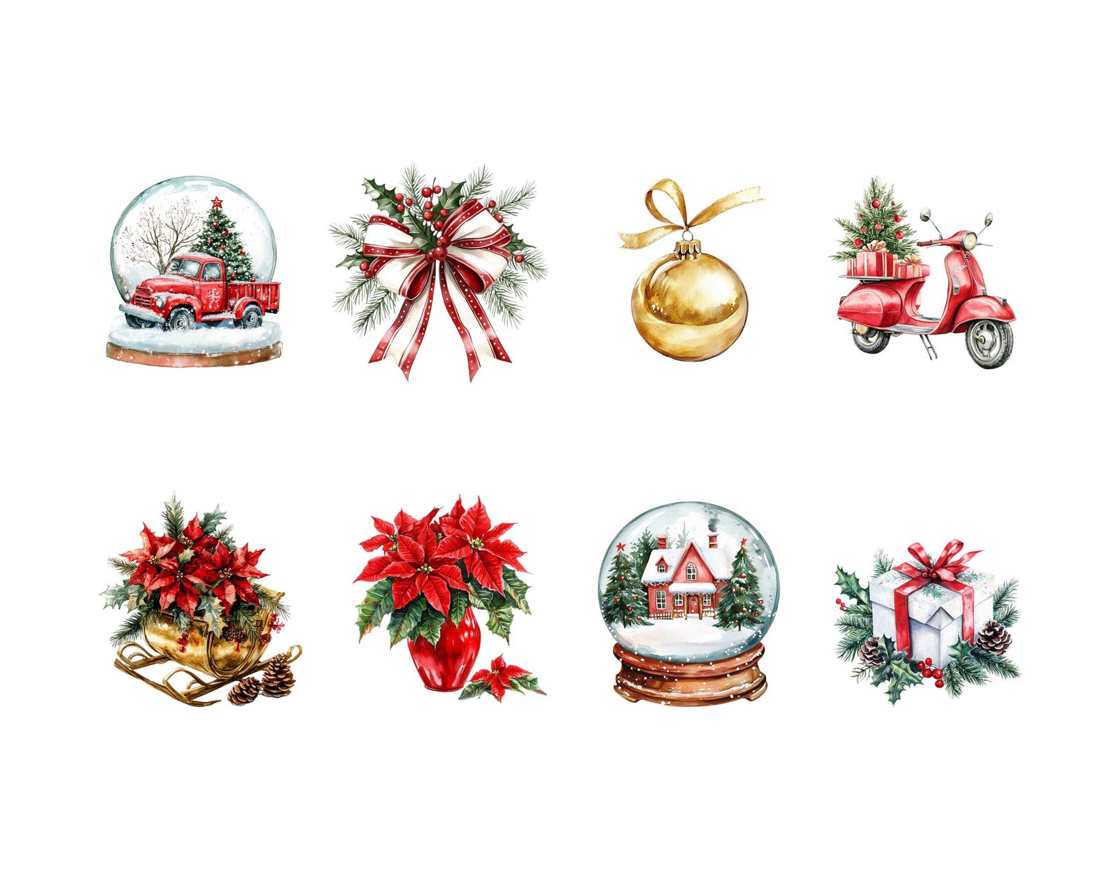 Christmas Elements Clipart Bundle Png, Watercolor Christmas Element ...